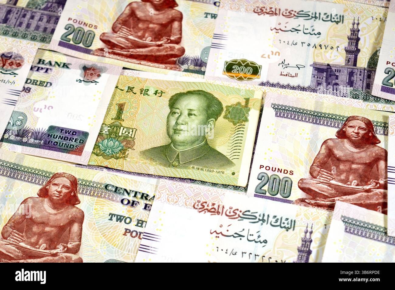 Chinese Yuan cash money bill banknote and Piles and Stacks of Egypt ...