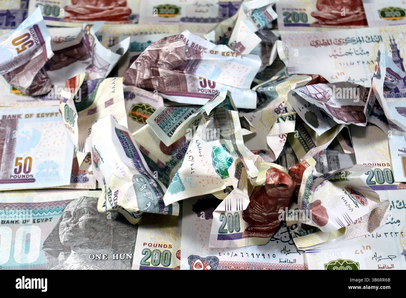 crumpled Egyptian money pounds EGP LE banknotes of different value ...