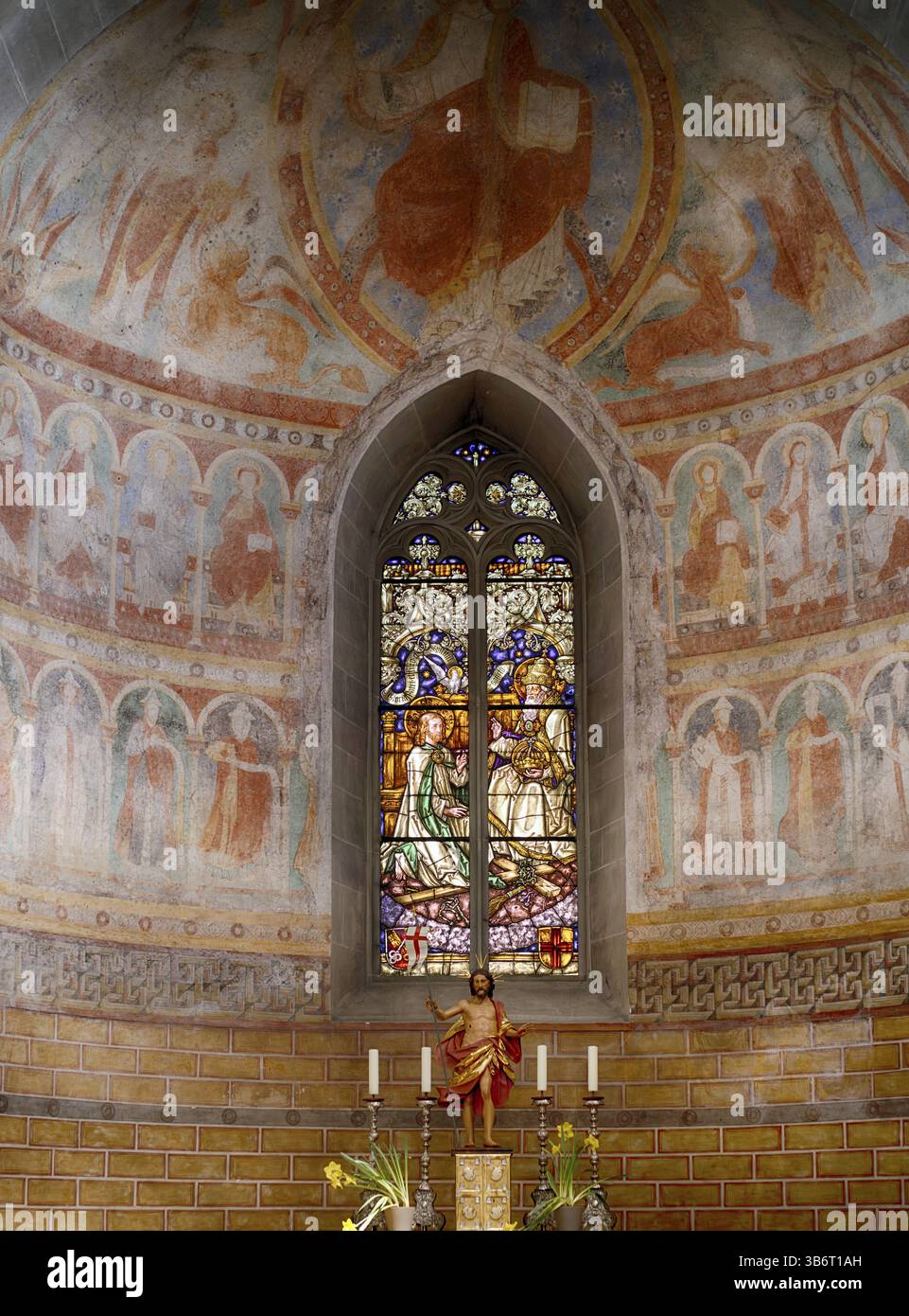 Interior view, painting in the apse, divided into three sections, choir ...