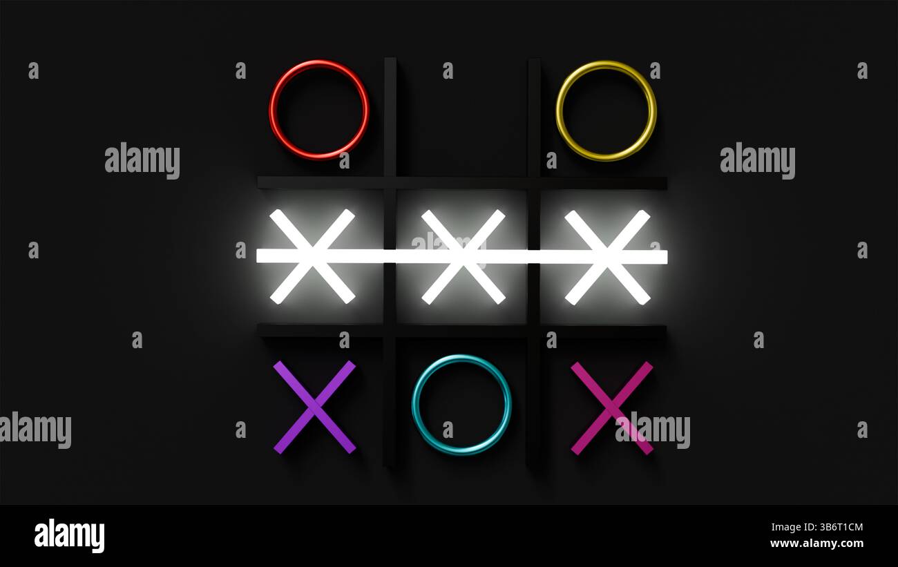 3D model of the classic tic-tac-toe game with multi-colored crosses and ...