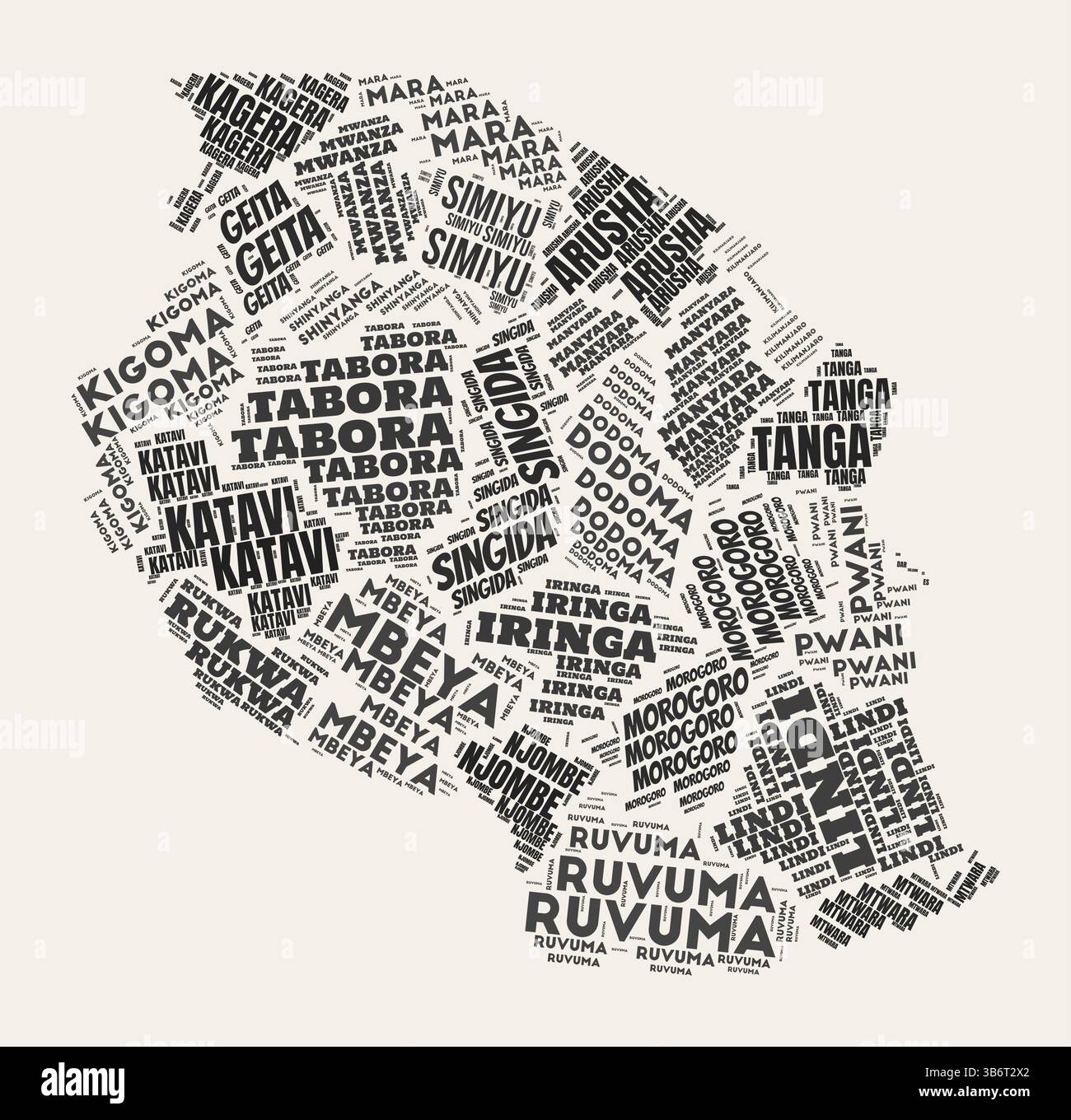 Tanzania Word Cloud. Country with regions division. Tanzania ...