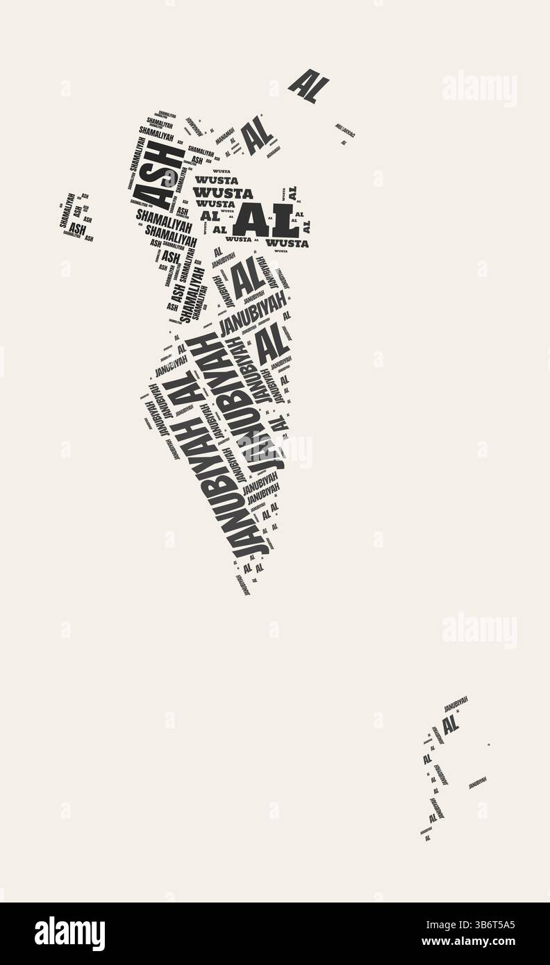 Bahrain Word Cloud. Country with regions division. Bahrain typographic ...