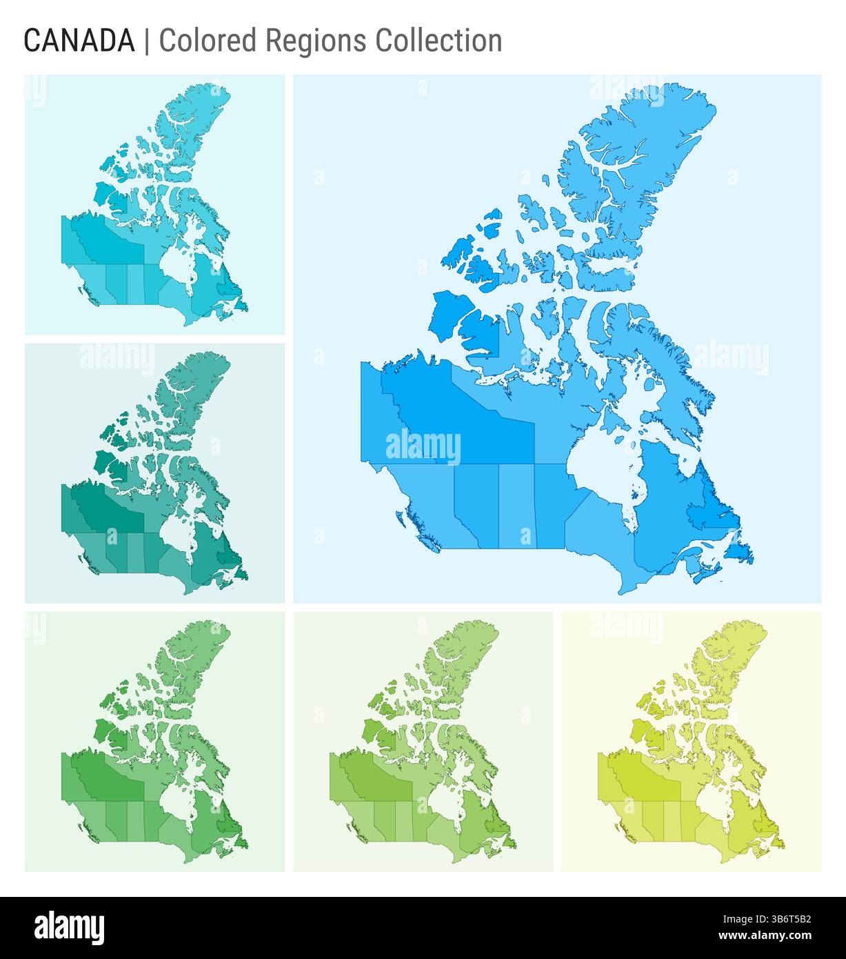 Canada map collection. Country shape with colored regions. Light Blue ...
