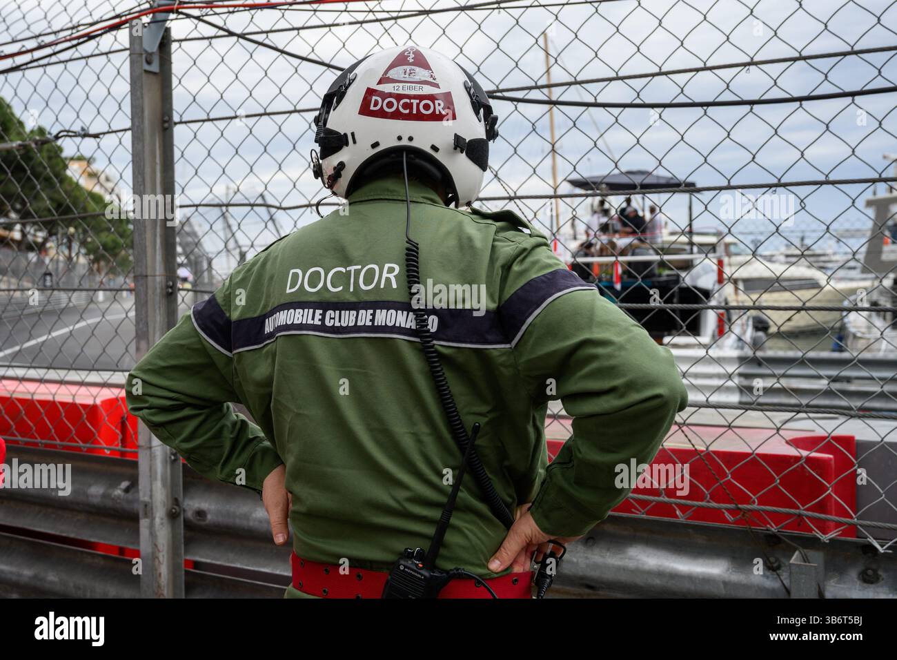 A doctor watches the track during 2025 Monaco E-Prix day one in Monaco ...