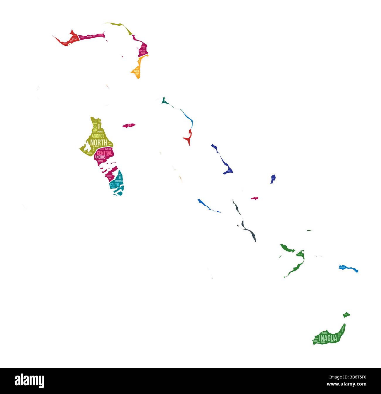 Bahamas shape. Country word cloud with region division. Bahamas colored ...