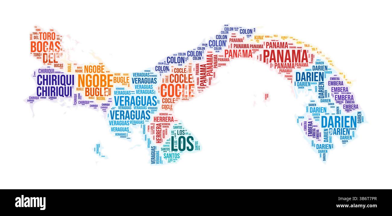 Panama region word cloud. Country shape design. Panama colored ...