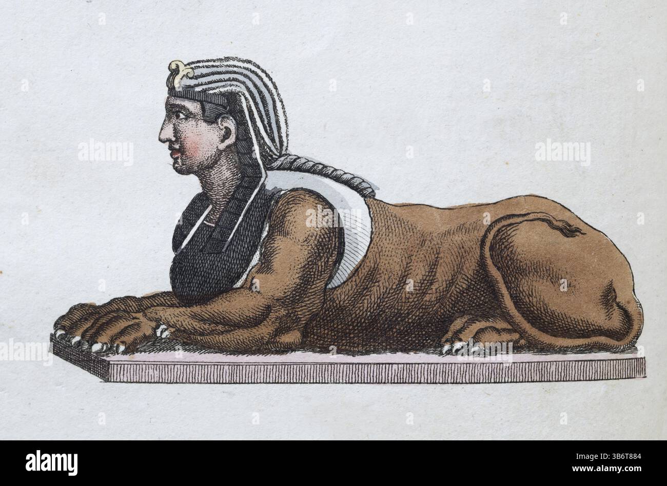 Greek sphinx, hand-coloured copperplate engraving from Friedrich Justin ...