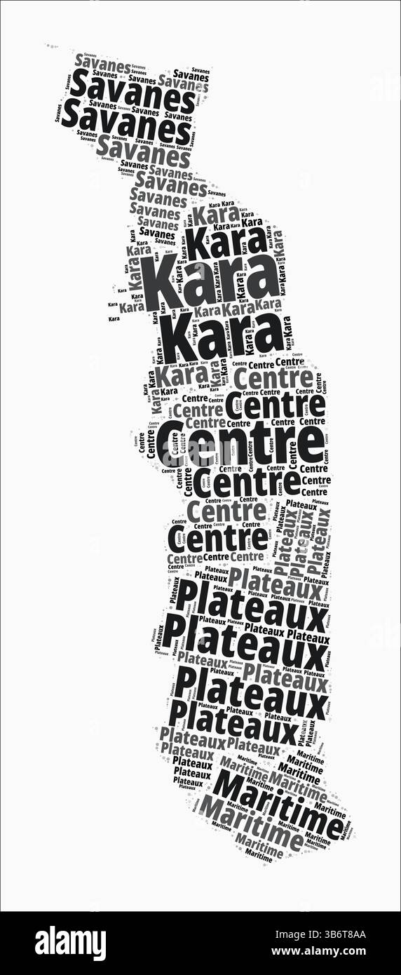 Togo Text Style Regions. Country region names word clouds in French ...