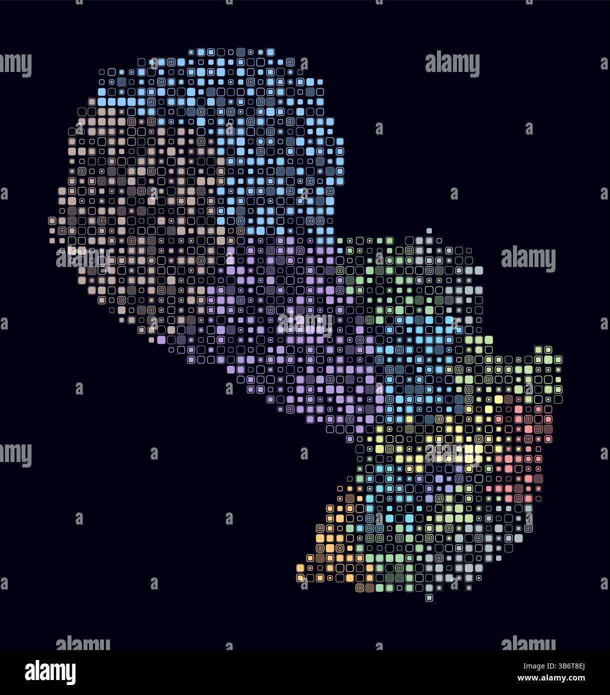 Paraguay, shape of the country build of colored cells. Digital style ...