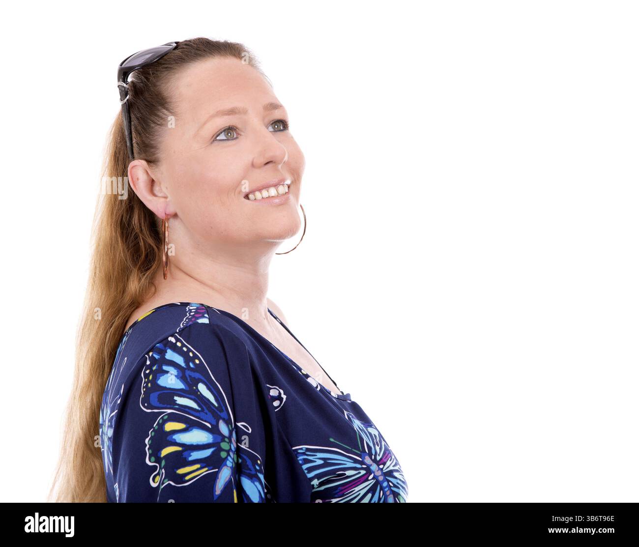 Blond woman wearing summer outfit on white background, Toronto, Canada ...