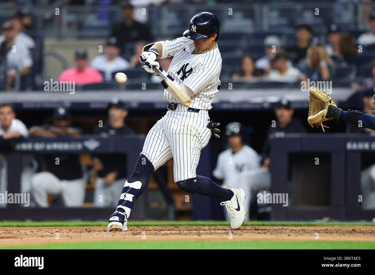 BRONX, NY - MAY 02: Oswaldo Cabrera #95 of the New York Yankees at bat during the game against ...
