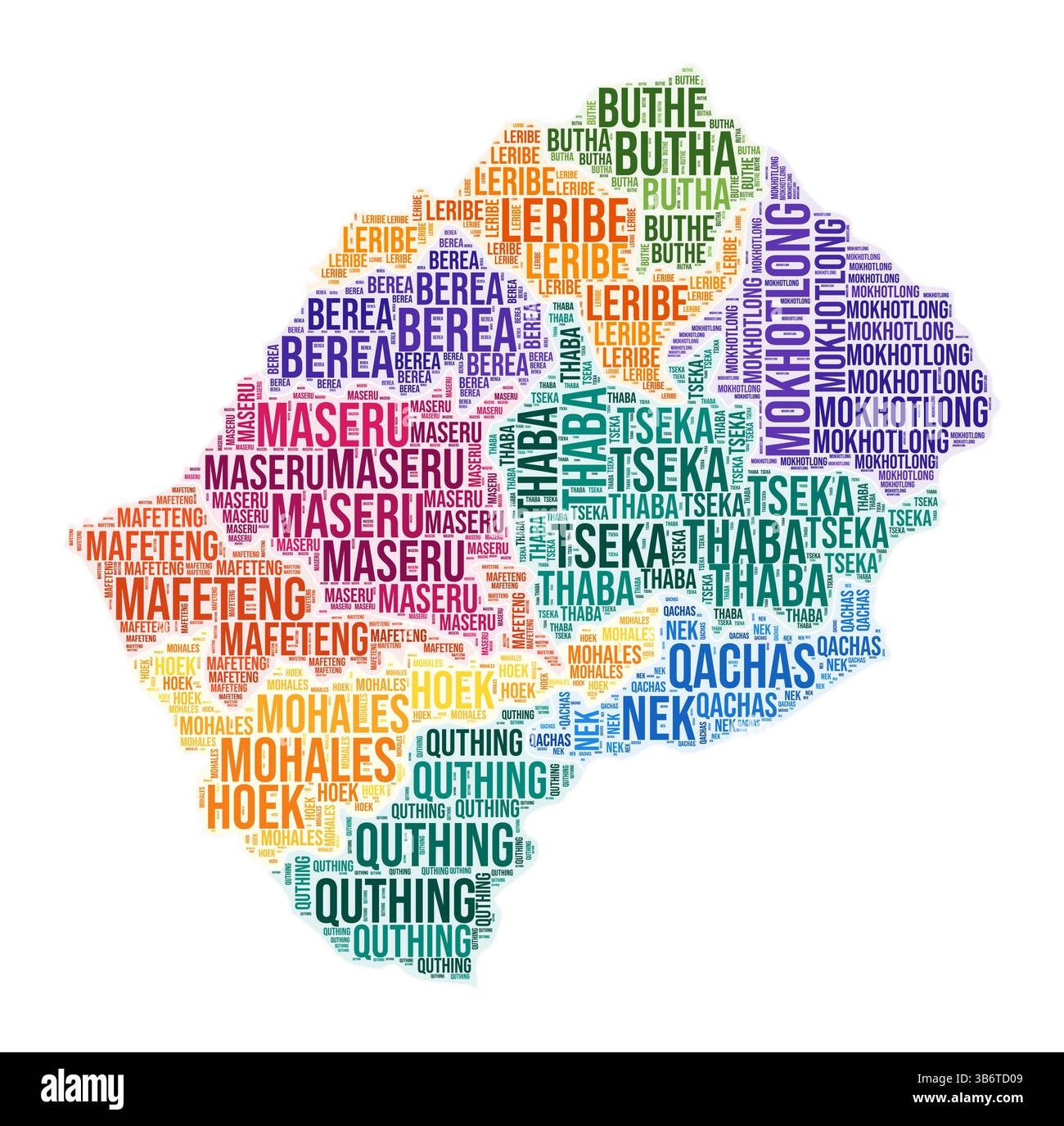 Lesotho region word cloud. Country shape design. Lesotho colored ...