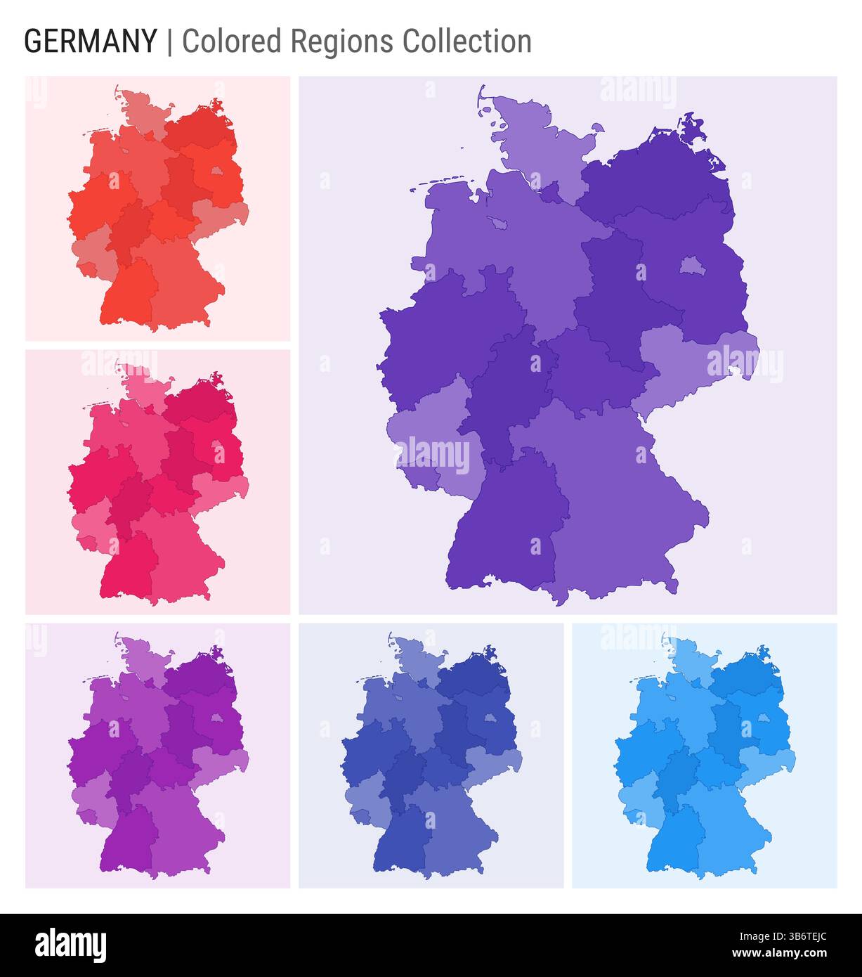 Germany map collection. Country shape with colored regions. Deep Purple ...