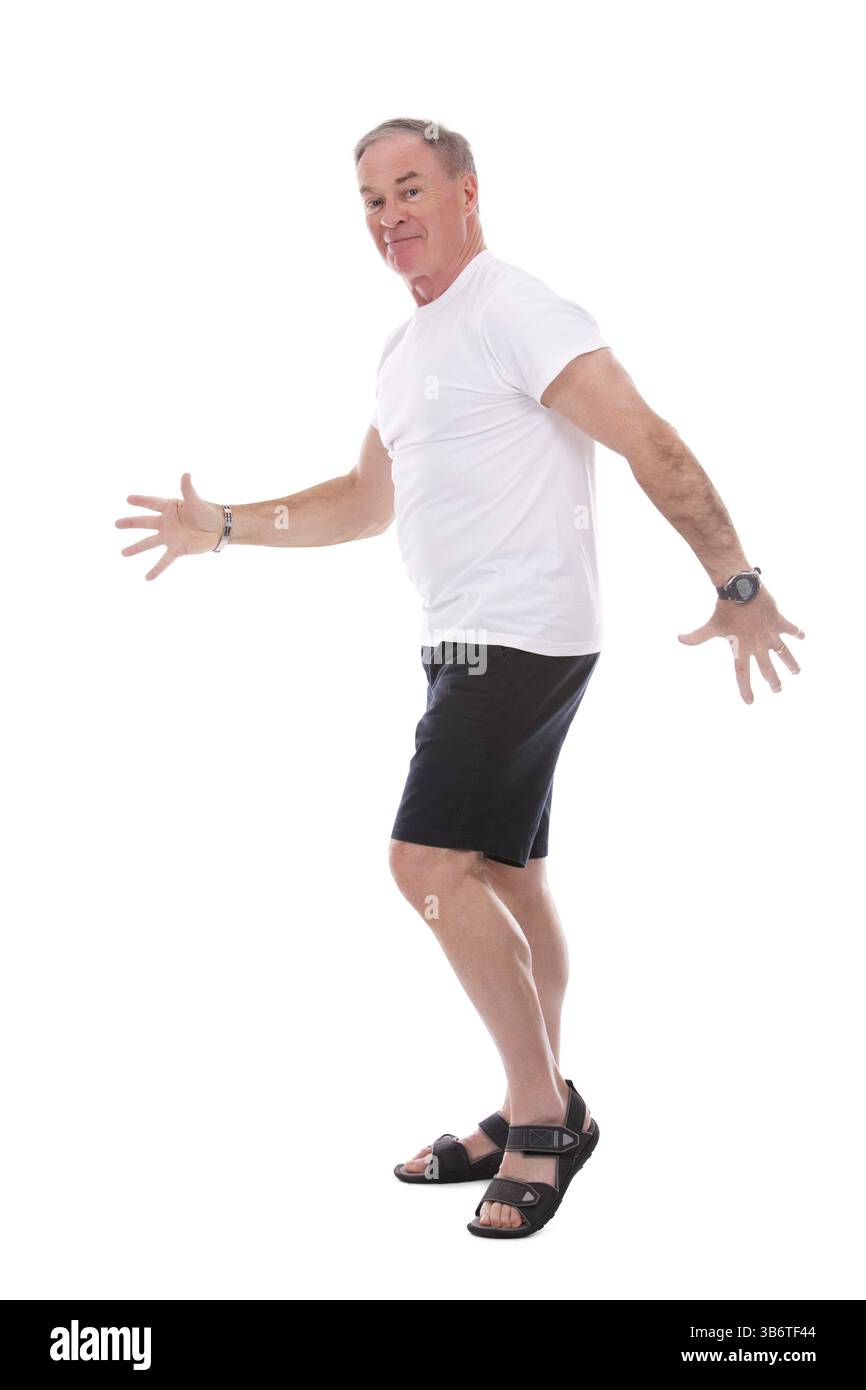 Handsome caucasian man wearing summer outfit on white background ...