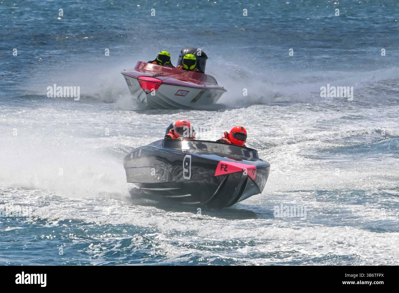 West Bay, Dorset, UK. 4th May 2025. UK Weather. Power boat competitors ...