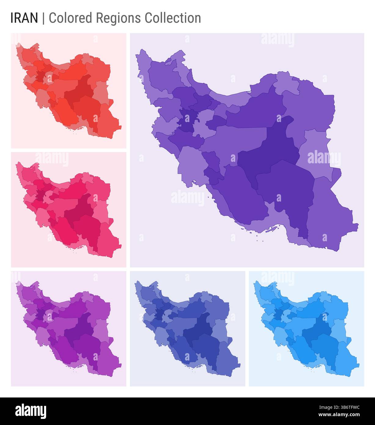 Iran map collection. Country shape with colored regions. Deep Purple ...