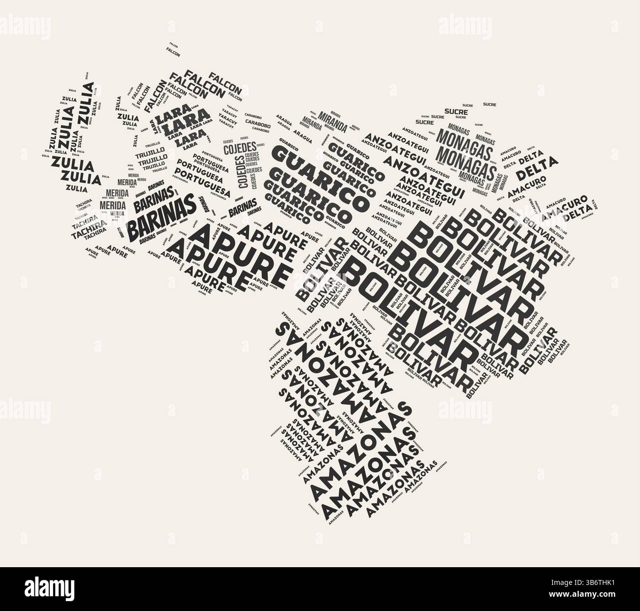 Venezuela Word Cloud. Country with regions division. Venezuela ...