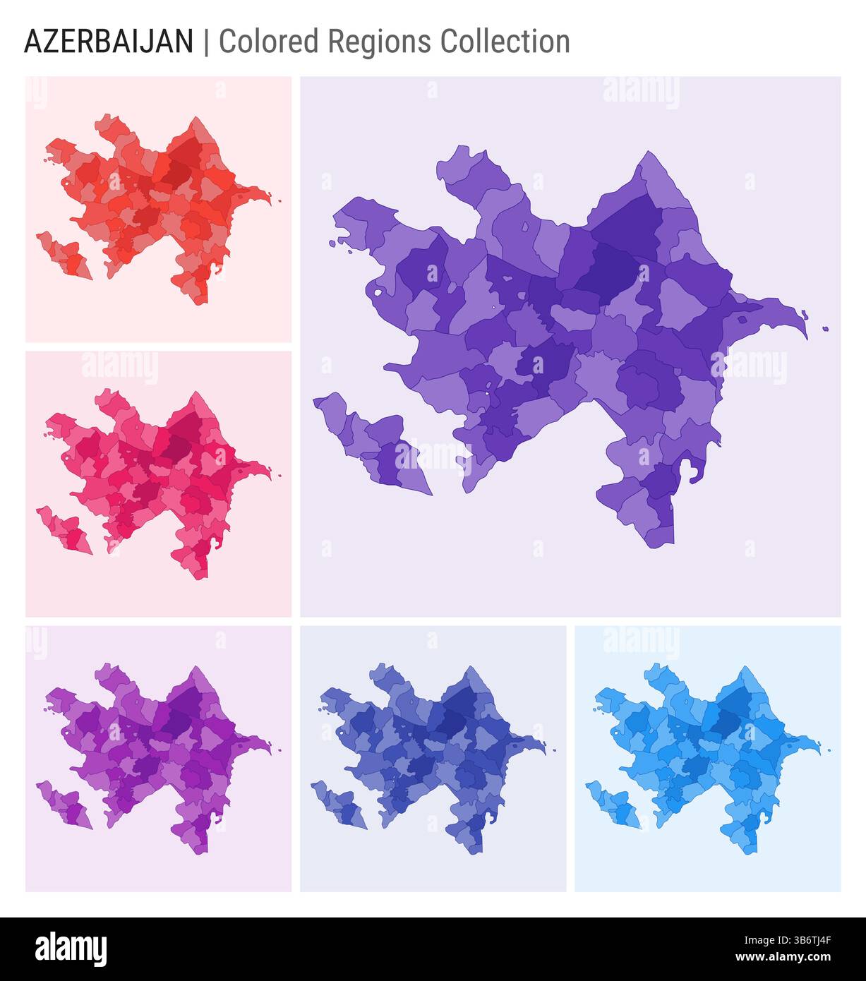 Azerbaijan map collection. Country shape with colored regions. Deep ...