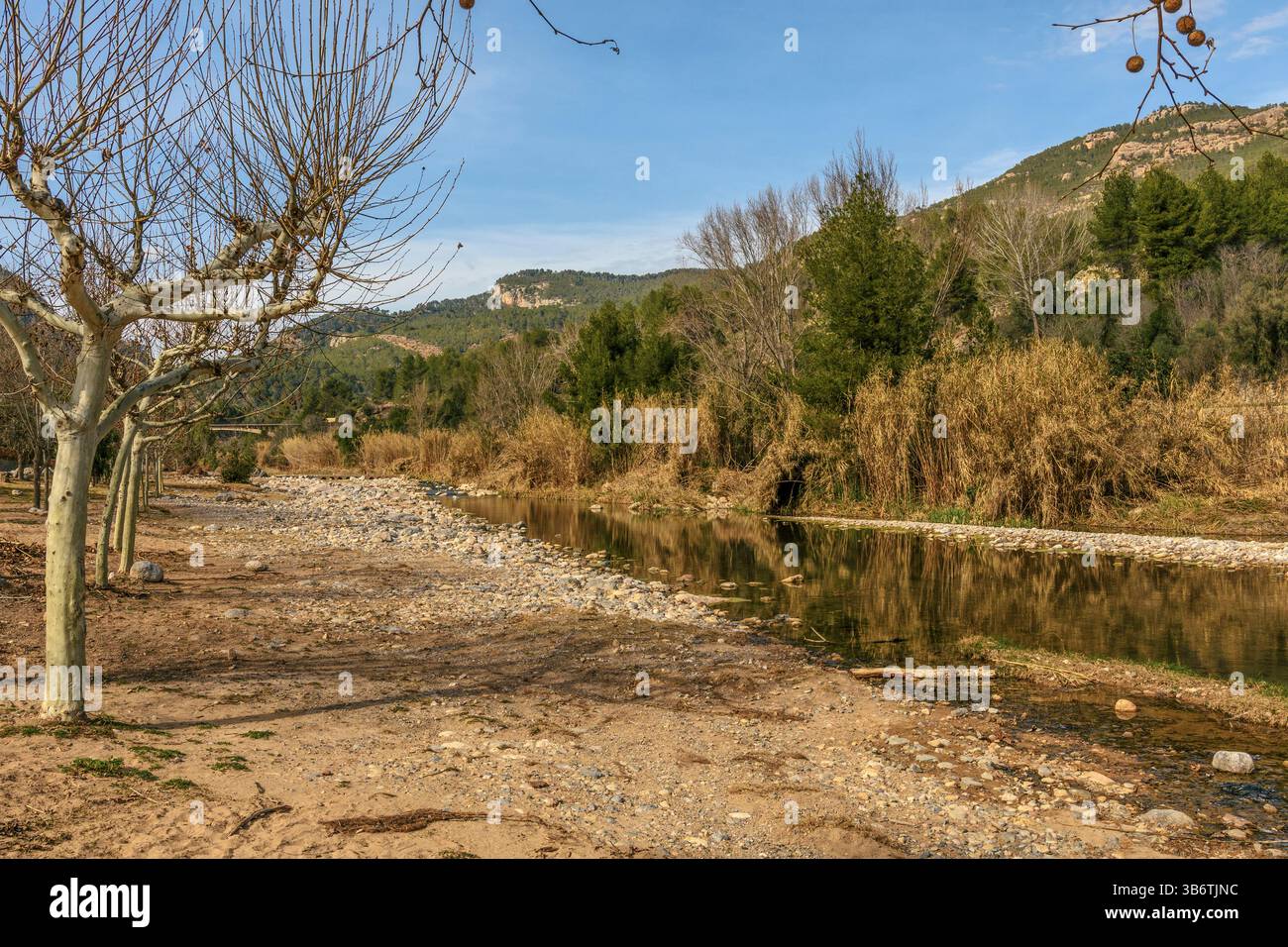 The Mijares Riverbed in the town of Montanejos, the main tourist ...