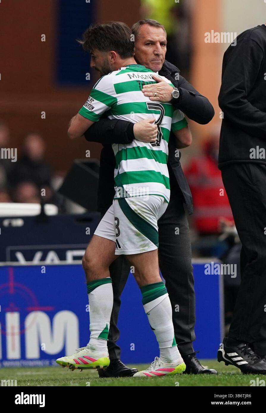 Celtic's Greg Taylor embraces manager Brendan Rodgers during the ...