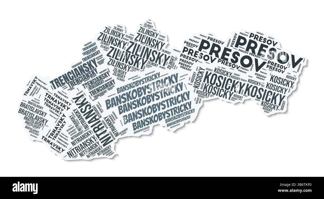 Slovakia shape text cloud. Country border with shadow on white ...