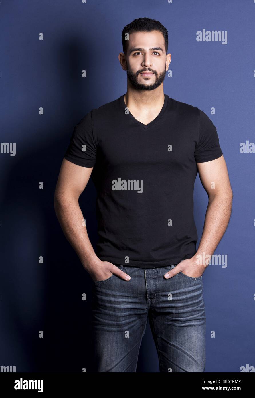 East asian handsome man wearing black tshirt and jeans, Toronto, Canada ...