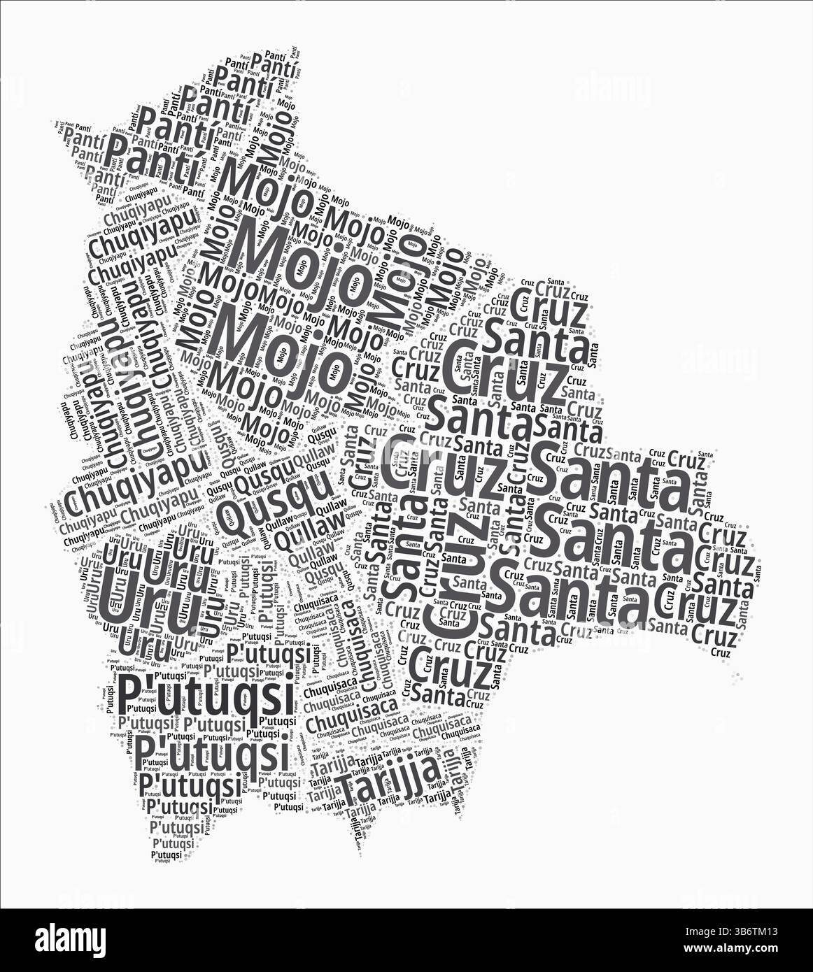 Bolivia Text Style Regions. Country region names word clouds in Spanish ...