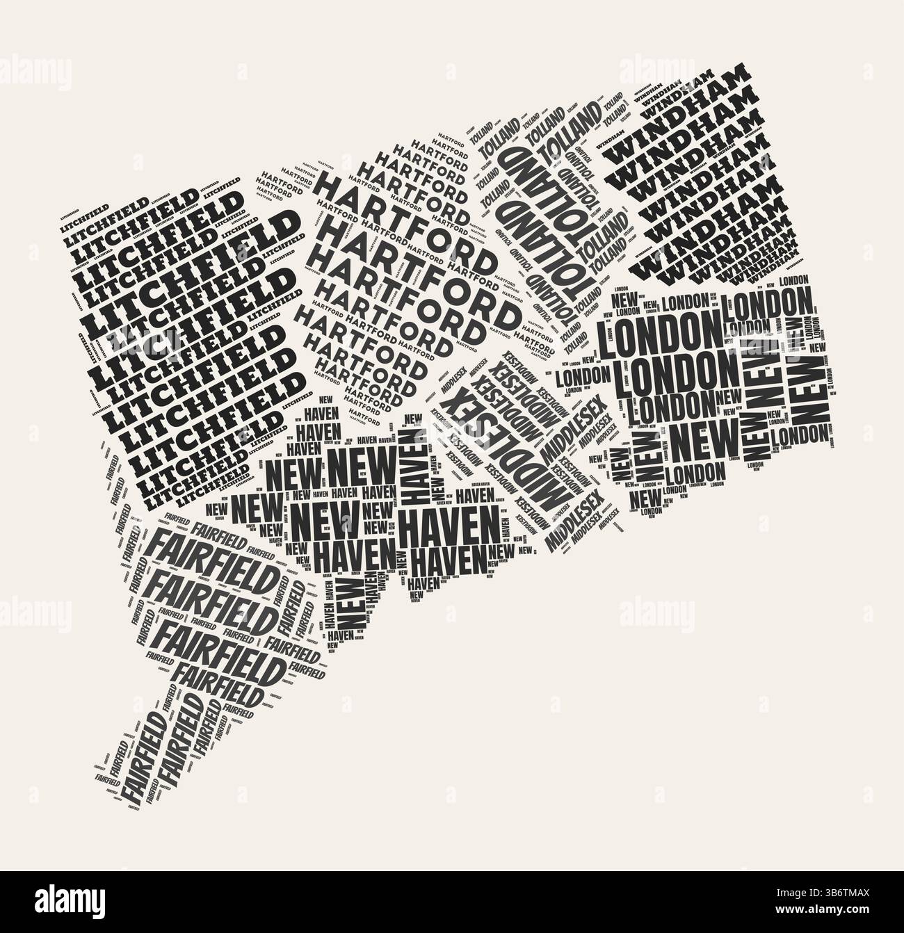 Connecticut Word Cloud. State with counties division. Connecticut ...
