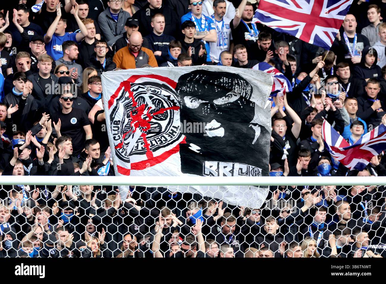 A general view of a 'Rangers Riot Crew' flag during the William Hill ...