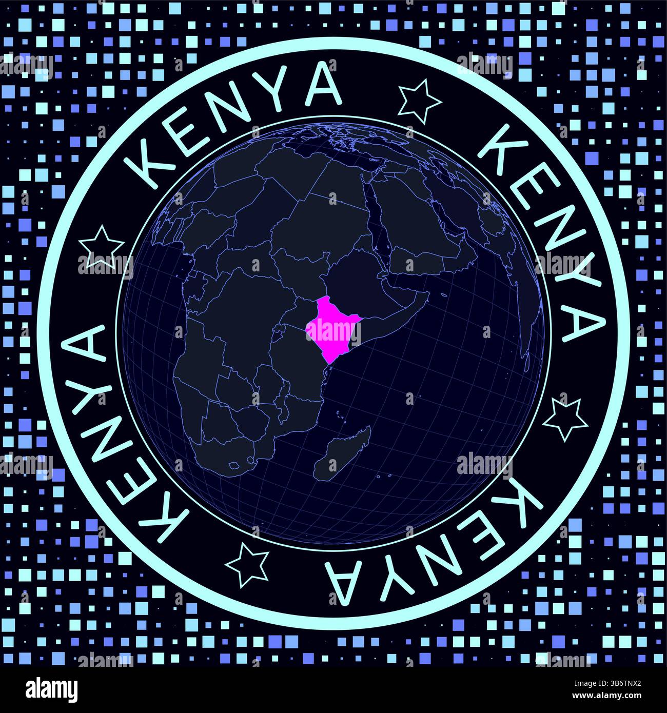 Kenya on globe vector. Futuristic satellite view of the world centered ...