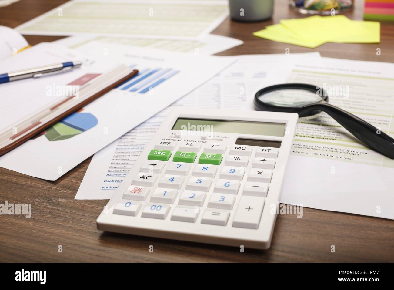 Office table. Desk office financial accounting graphs analysis Stock ...