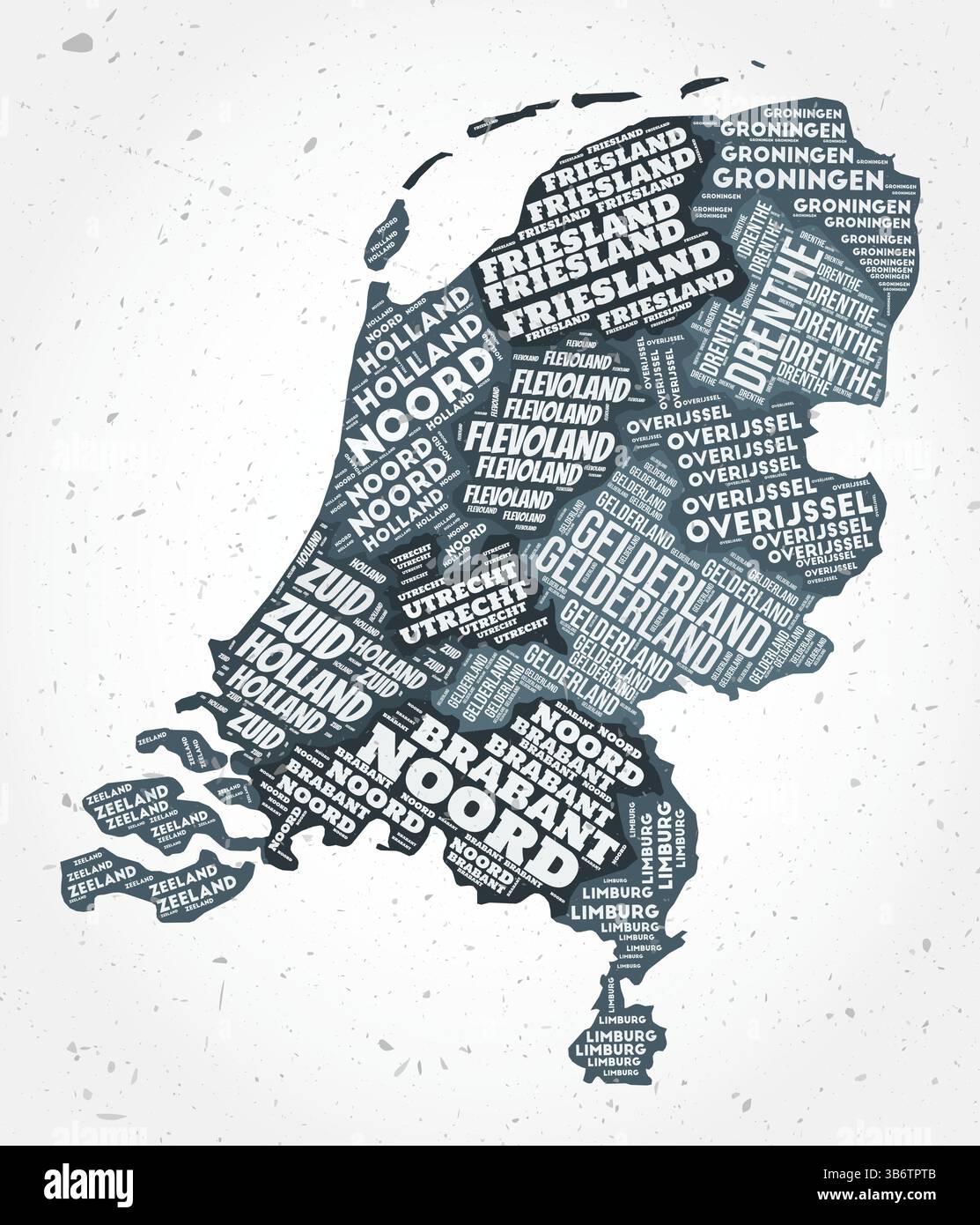 Netherlands regions word clouds. Country shape on textured background ...