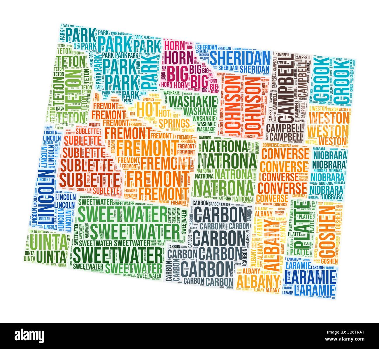 Wyoming county word cloud. State shape design. Wyoming colored ...