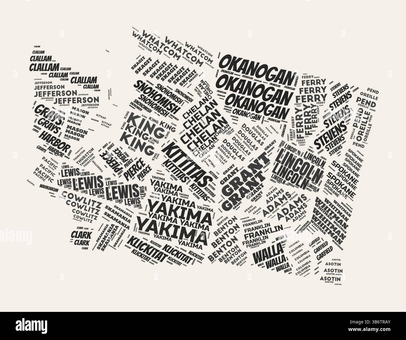 Washington Word Cloud. State with counties division. Washington ...