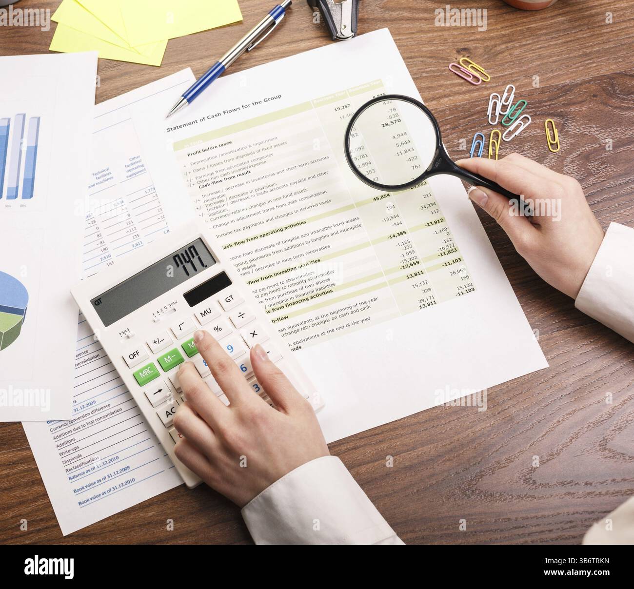 Close up of a female hand calculating, on the office desk Stock Photo ...