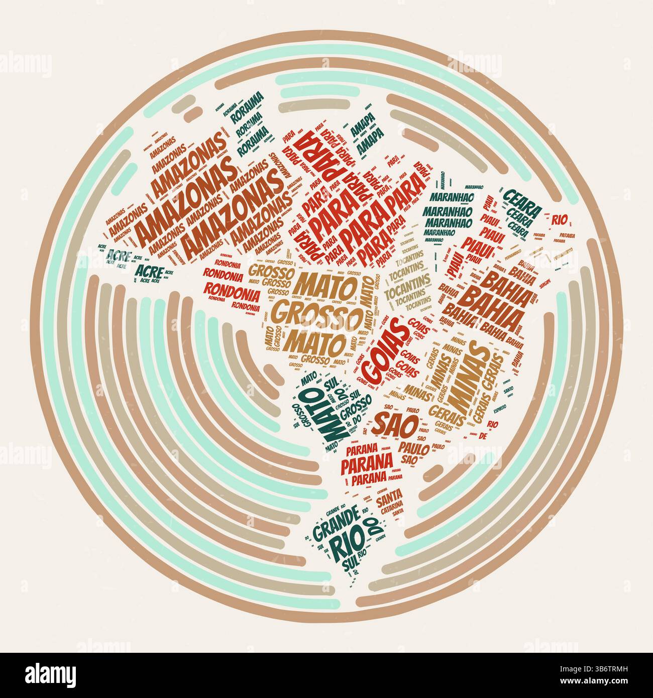 Brazil Round Poster. Typography style image of Country. States word ...