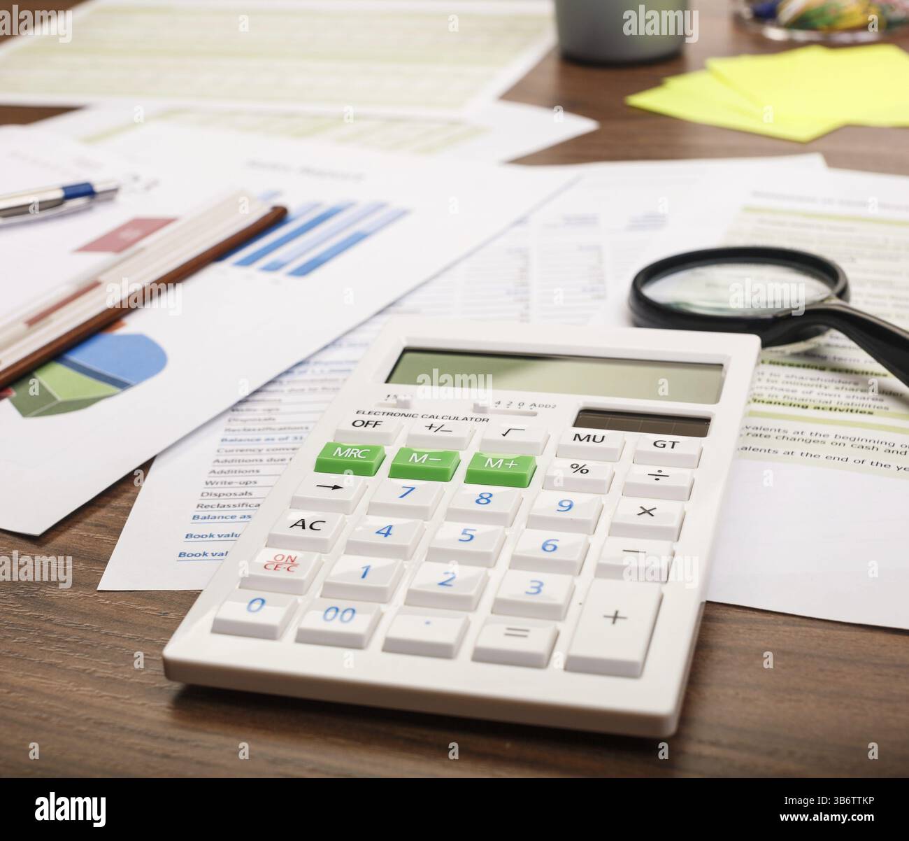 Office table. Desk office financial accounting graphs analysis Stock ...