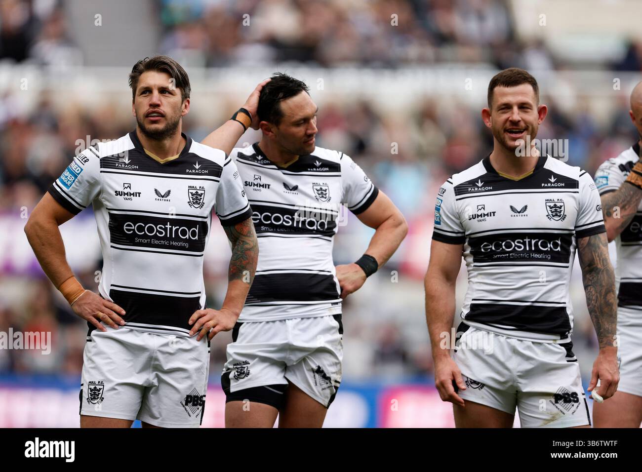 Hull FC's Tom Briscoe (left), Jordan Rapana (centre) and Cade Cust ...