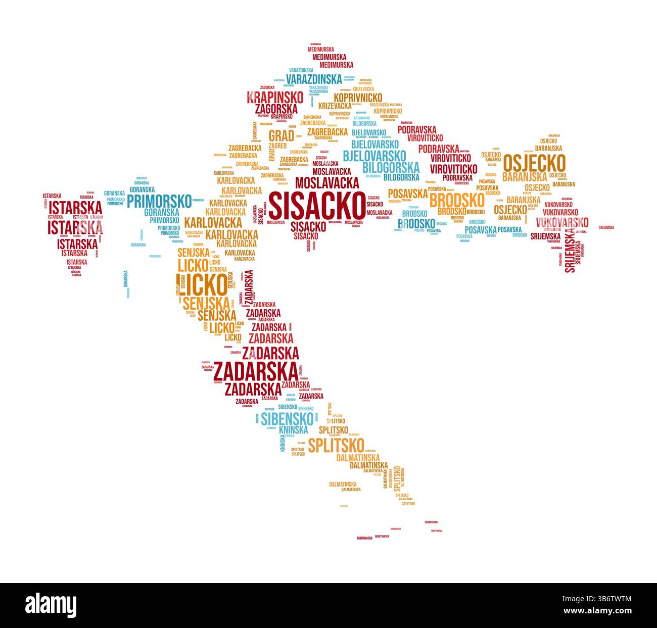 Croatia Word Cloud. Country shape with region division. Croatia ...