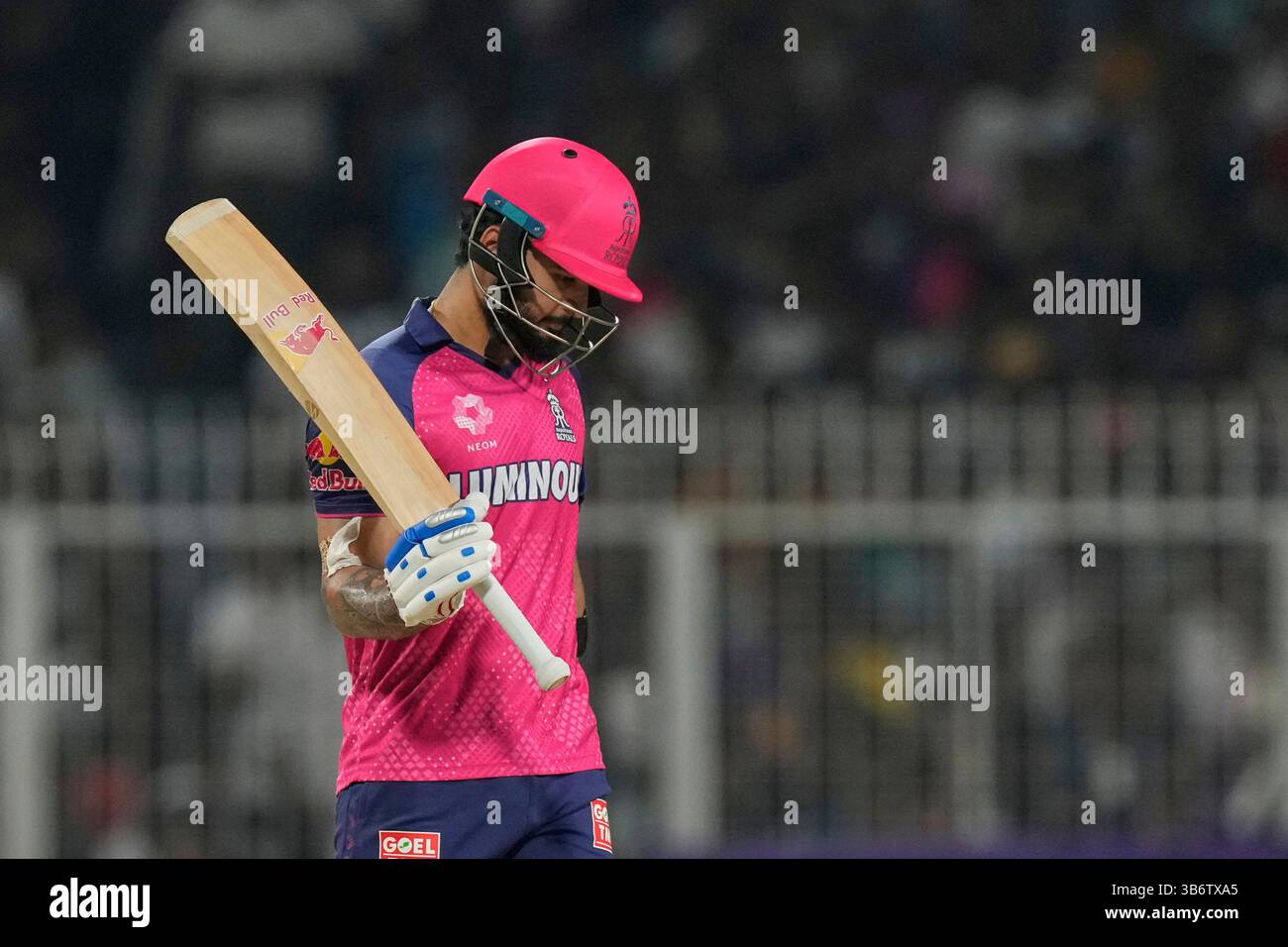 Rajasthan Royals' captain Riyan Parag celebrates after scoring fifty ...