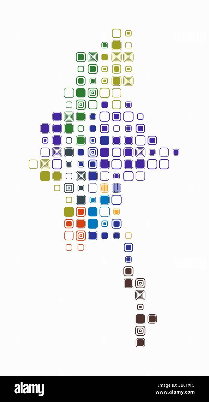 Myanmar, shape of the country built of colored cells. Digital style map ...
