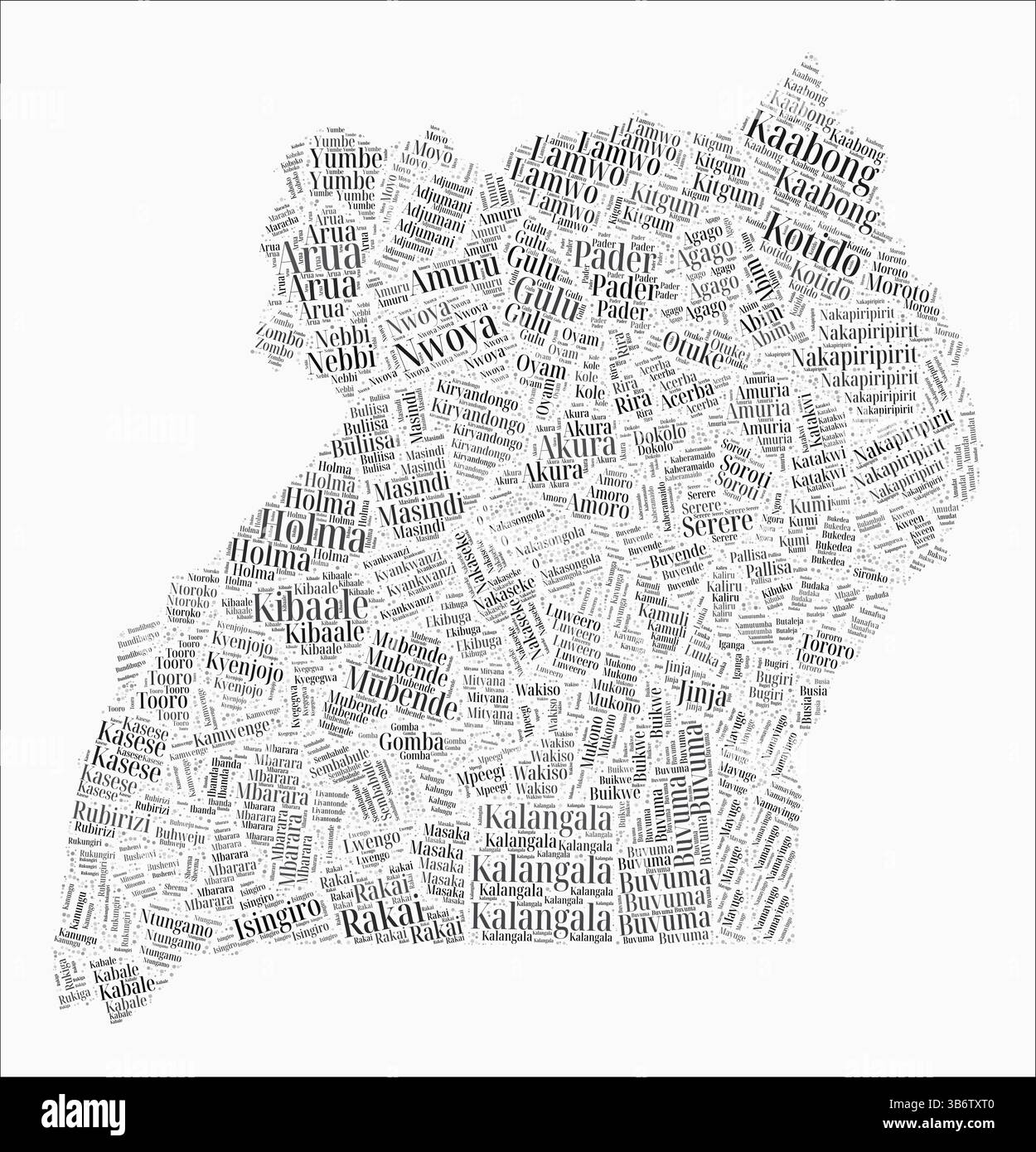 Uganda Text Style Regions. Country region names word clouds in English ...