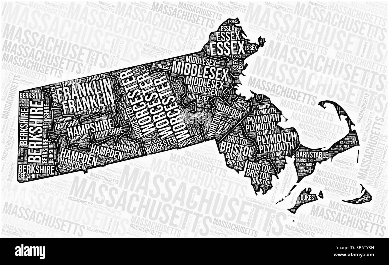 Massachusetts counties map word cloud. Massachusetts region names ...