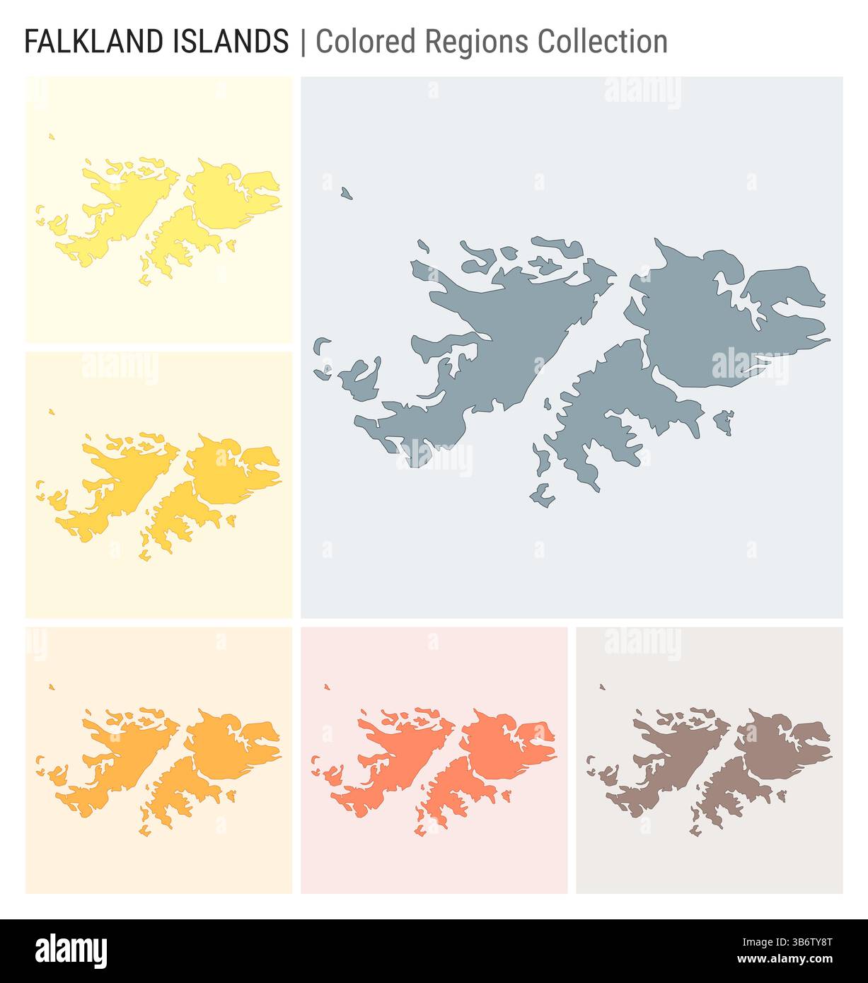 Falklands map collection. Country shape with colored regions. Blue Grey ...