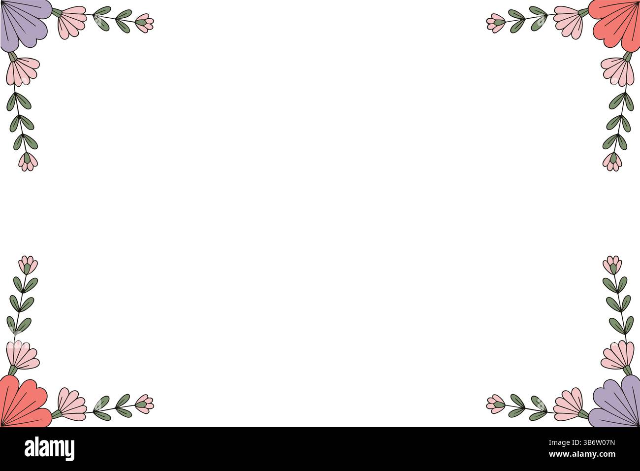 vector floral corner design with pink flowers, green leaves, and ...