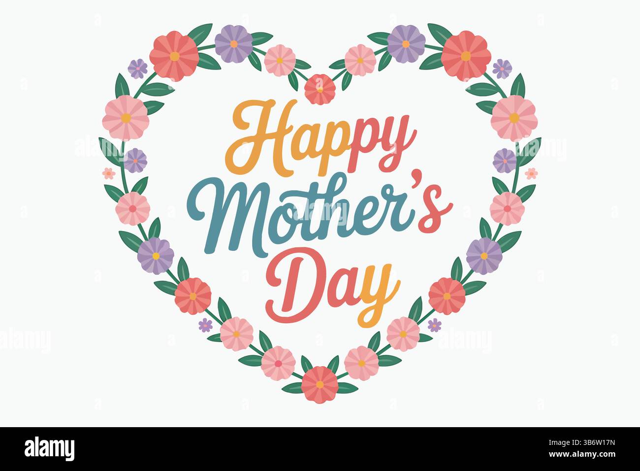 mother’s day vector with pink and purple flowers around heart-shaped ...