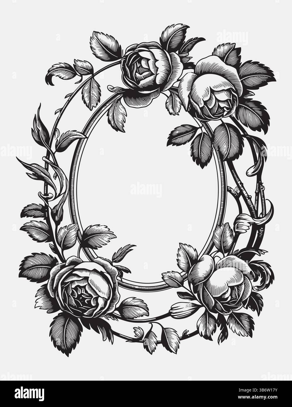 vintage rose floral frame silhouette vector art Stock Vector Image ...
