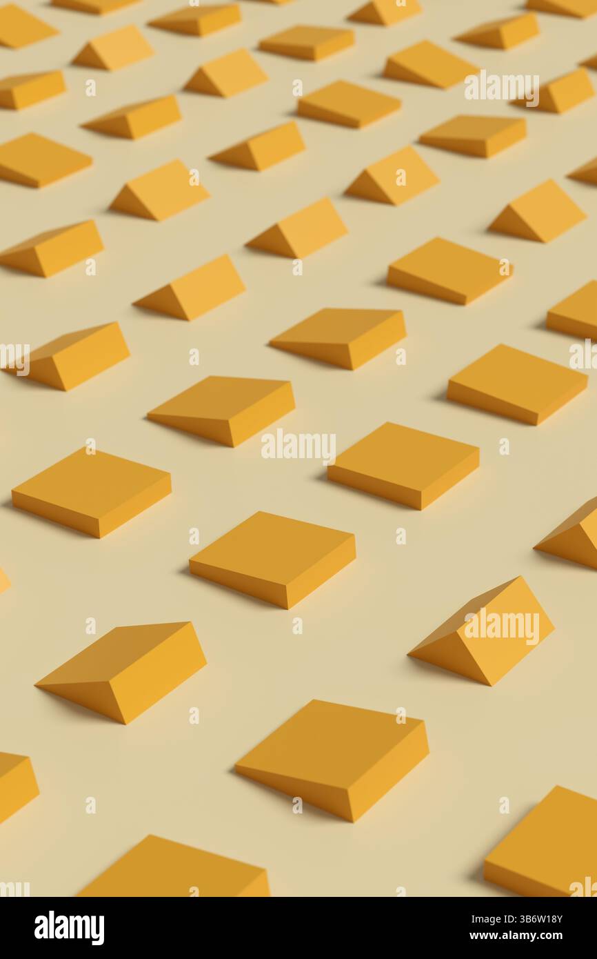 Abstract background of a geometric arrangement in yellow. 3D ...