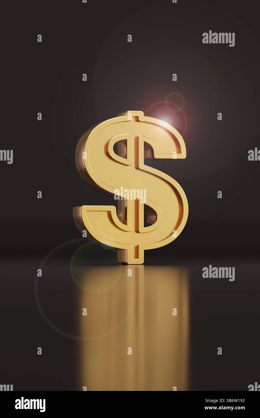 Three-dimensional dollar symbol on a black background. 3d illustration ...