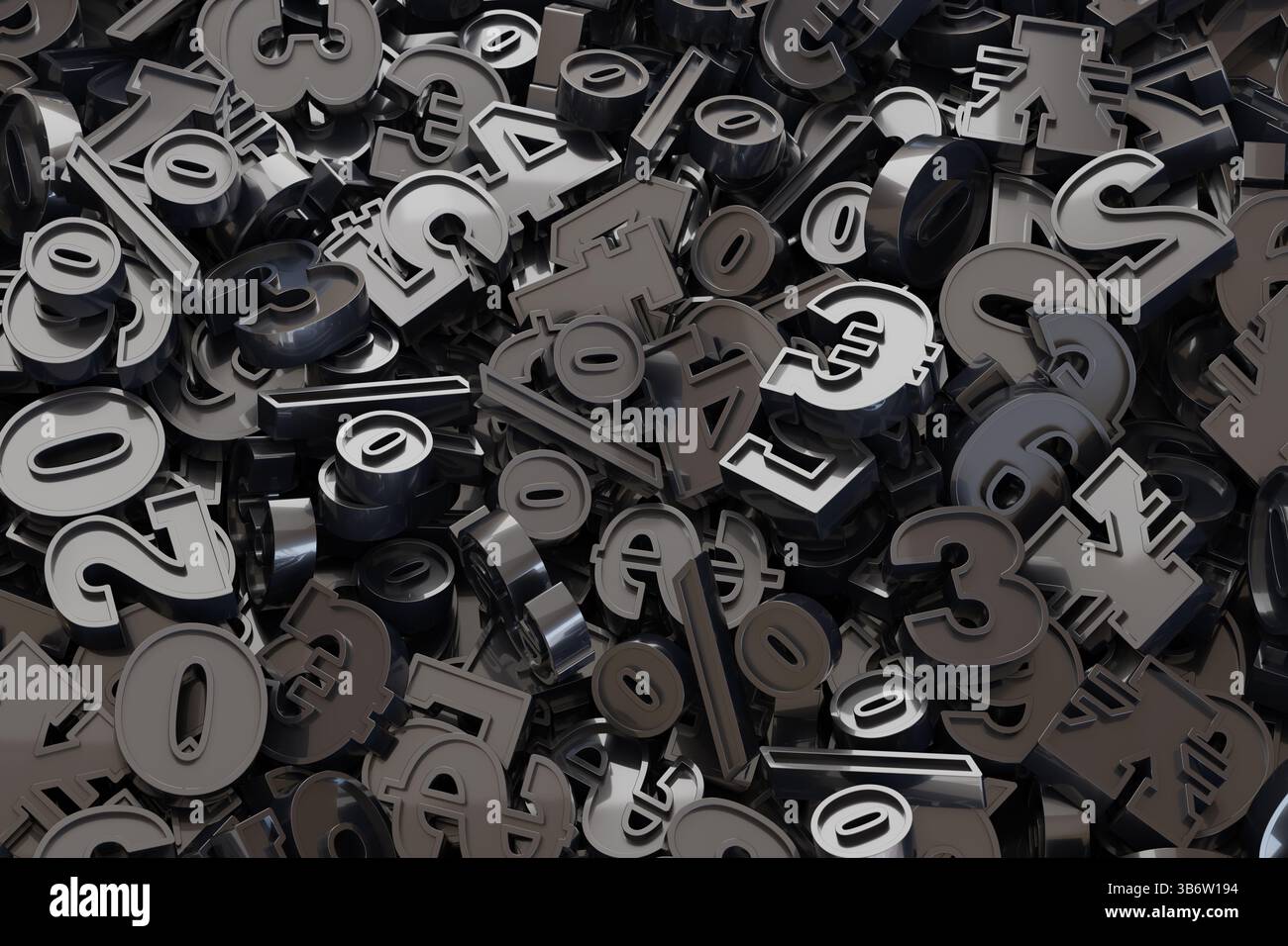 Many black numbers and currency symbols. 3d illustration Stock Photo ...